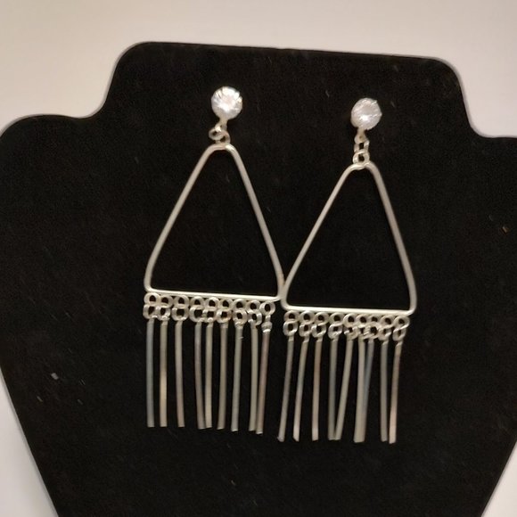 Jewelry | Silver Triangle With Silver Spikes Hanging Down Clear Crystal ...